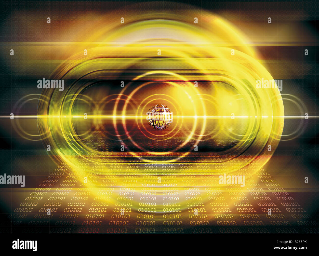 Digital background on circle, earth and binary code Stock Photo - Alamy