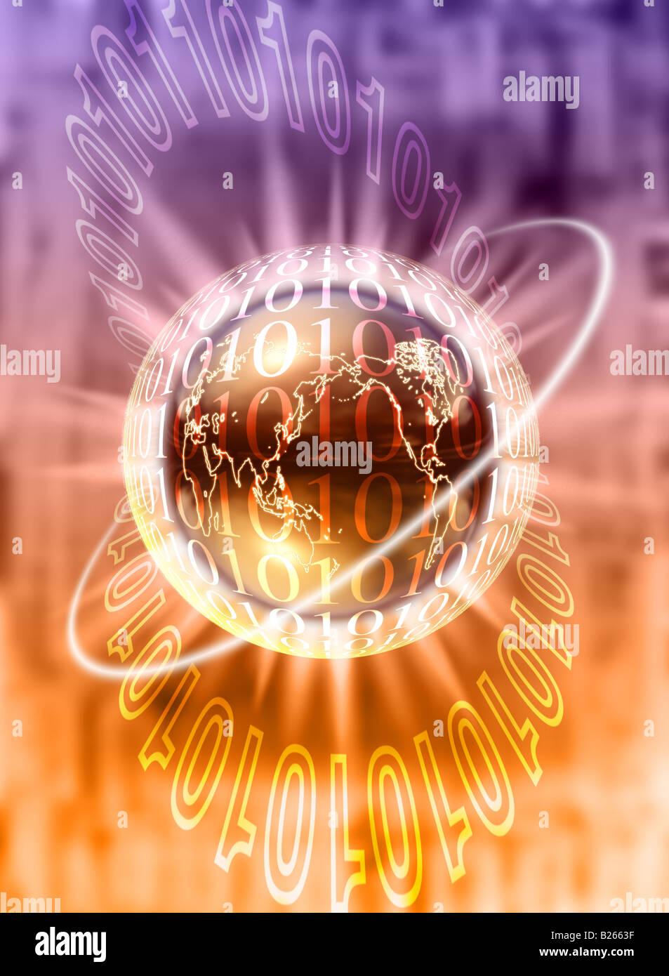 Digital background on globe, earth and binary code Stock Photo - Alamy