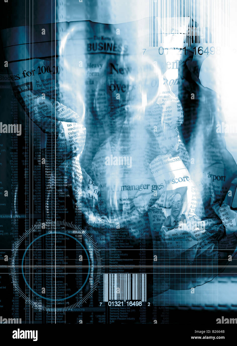 Digital background on newspaper and barcode Stock Photo - Alamy