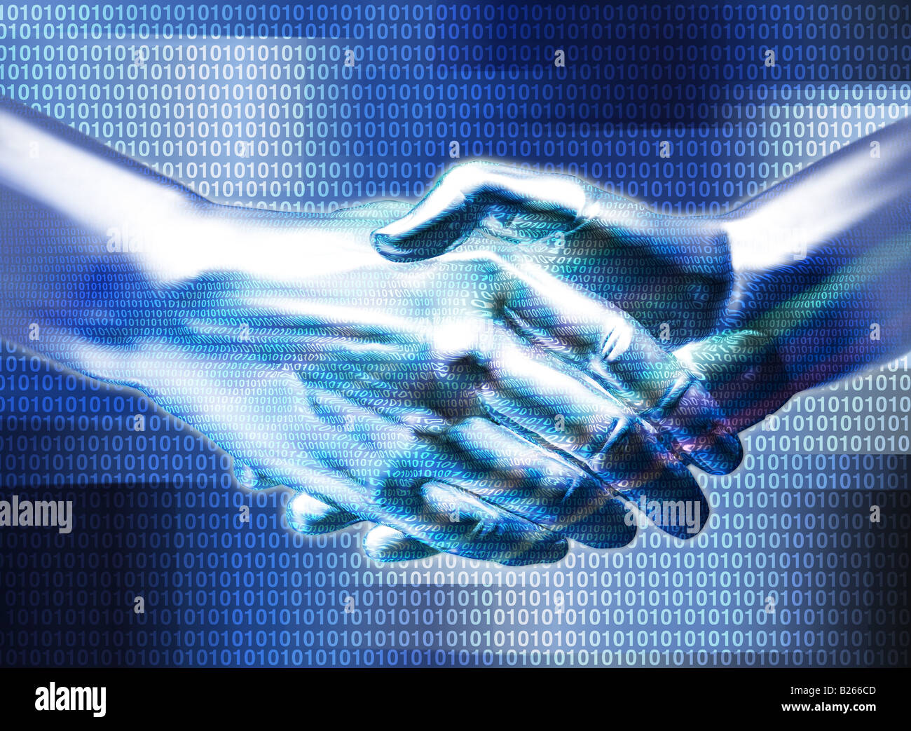 Digital background on handshake Stock Photo - Alamy