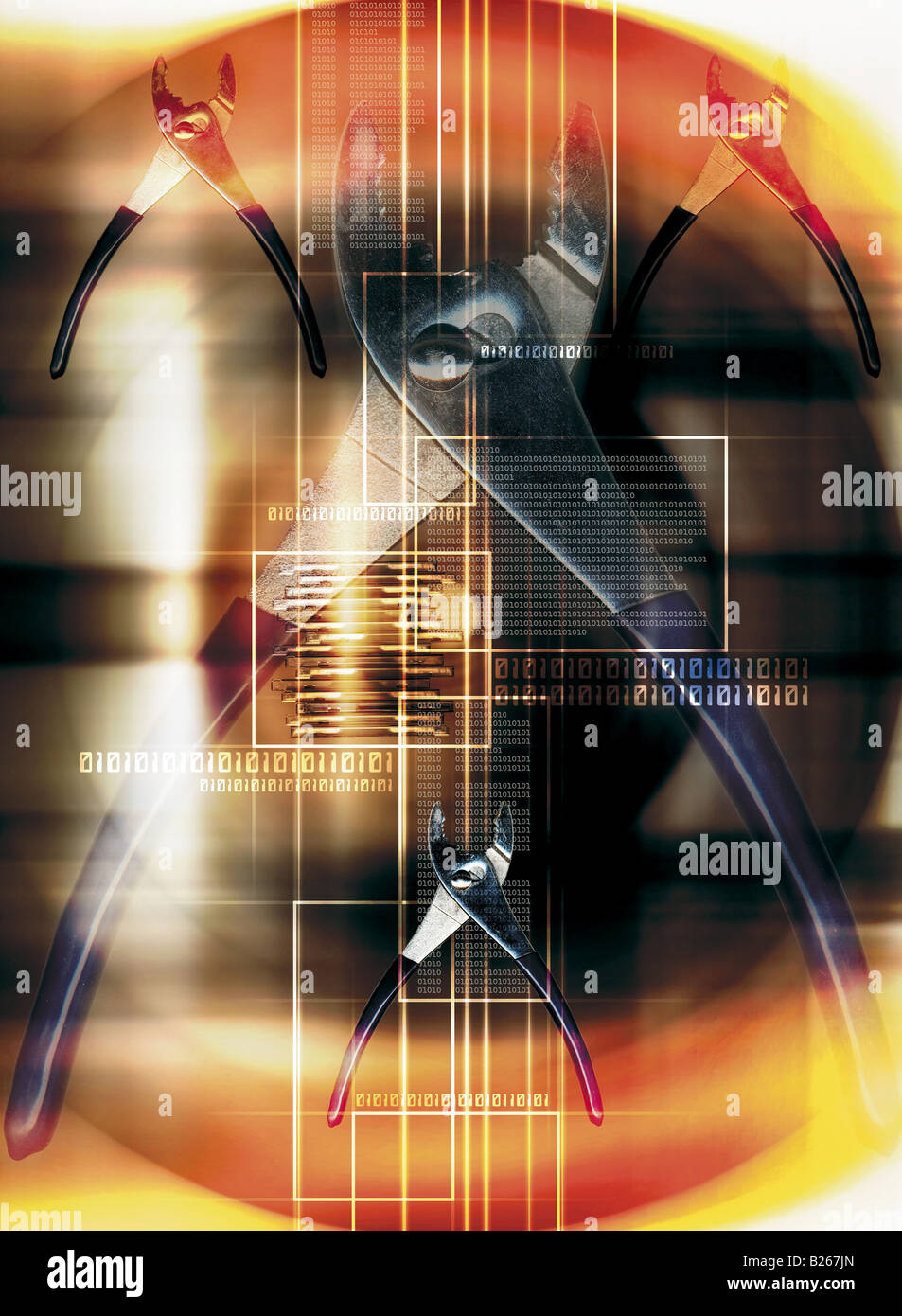 Digital background on ray and tools Stock Photo - Alamy