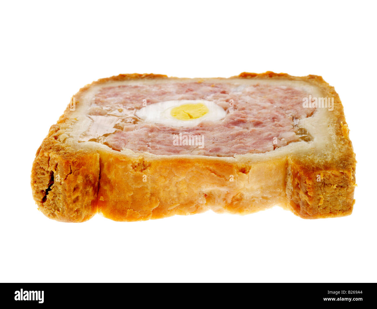 Fresh Slice Of Pork Pie With Egg Isolated White Background With A ...