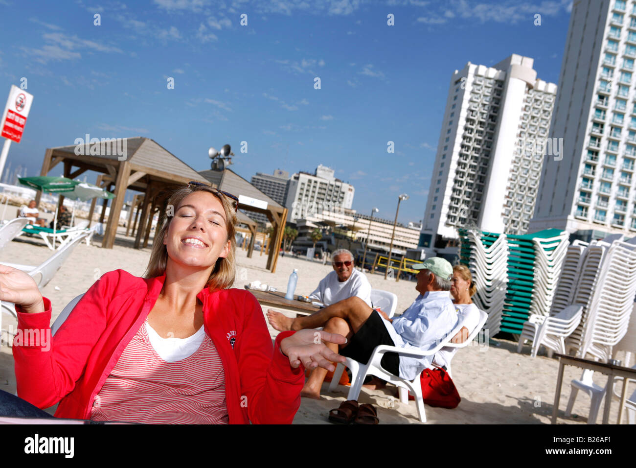 Woman relaxing on Gordon beach, Tel Aviv, Israel Stock Photo - Alamy