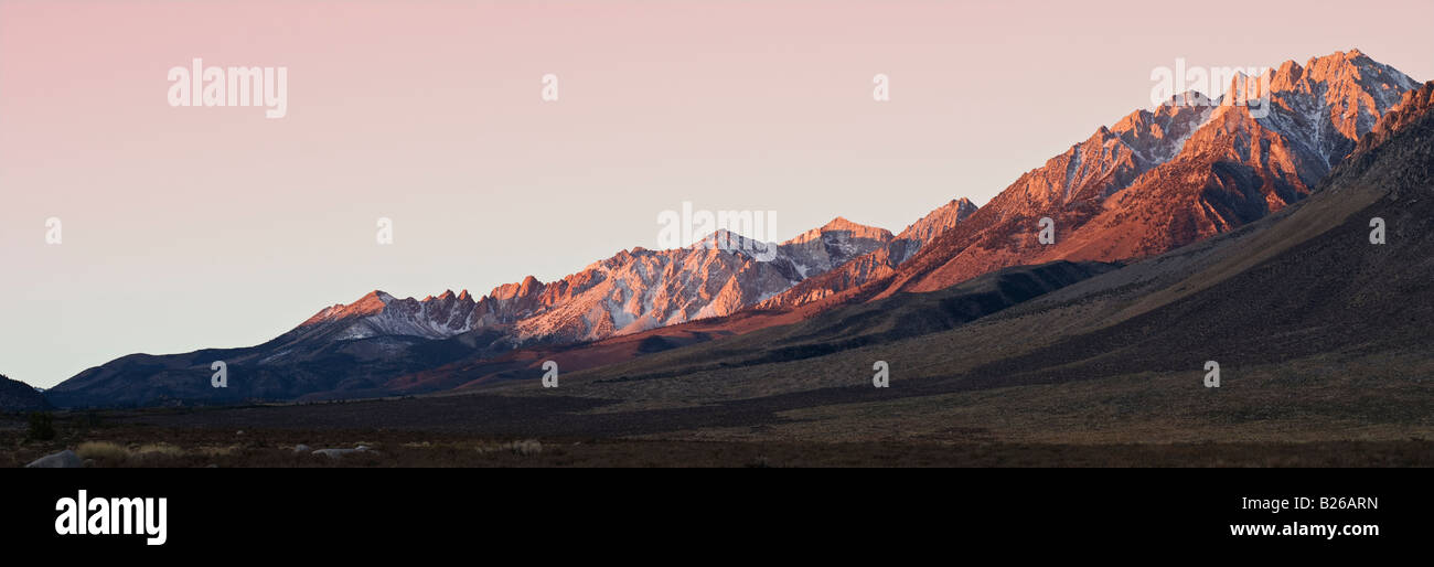 sunrise on Basin mountain and the eastern Sierra Nevada mountains ...