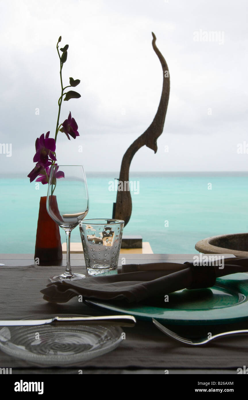 A set table at Reethi Restaurant, One & Only Resort Reethi Rah ...
