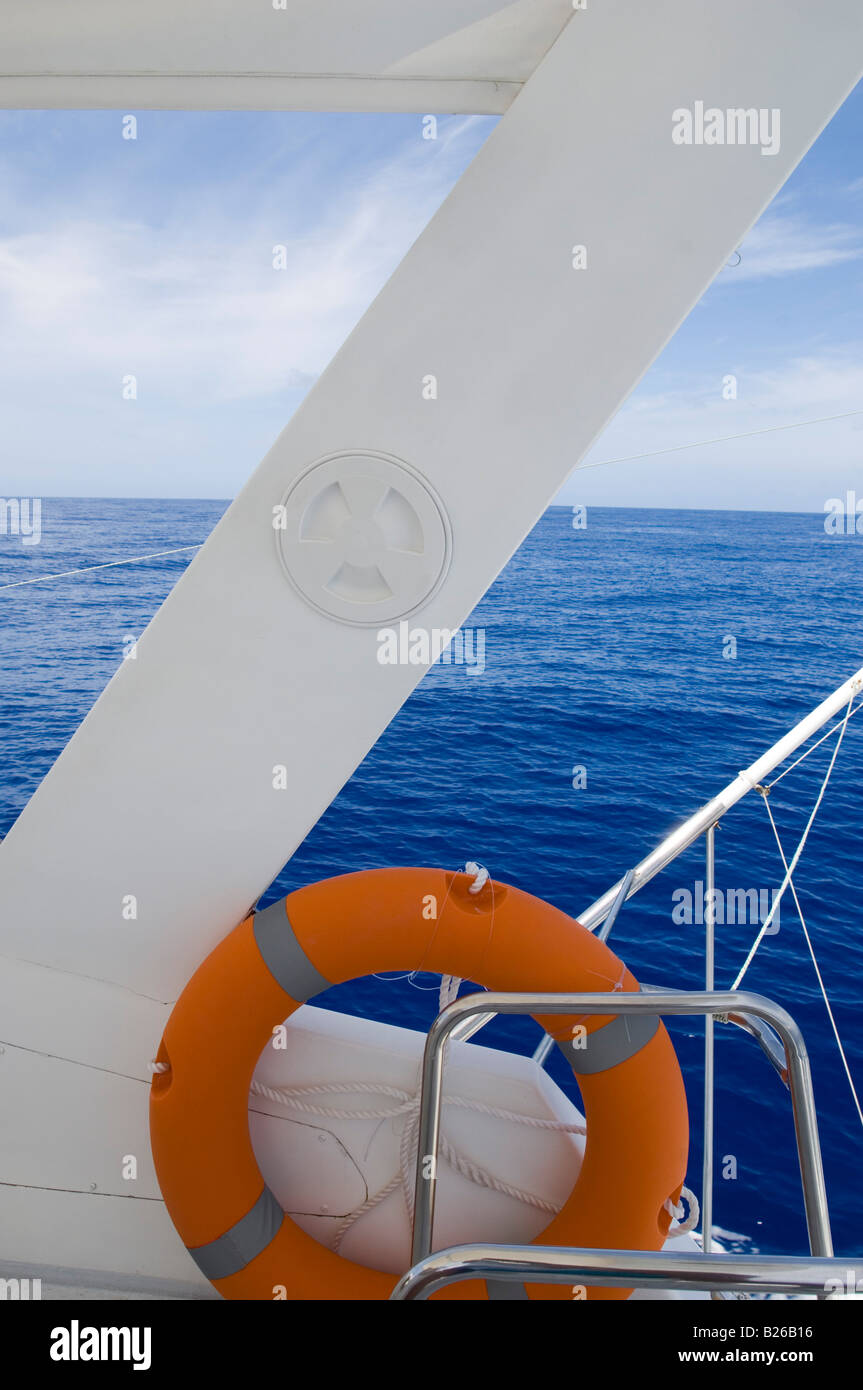 A life ring on a boat, ship, deep sea fishing, Mauritius Stock Photo ...
