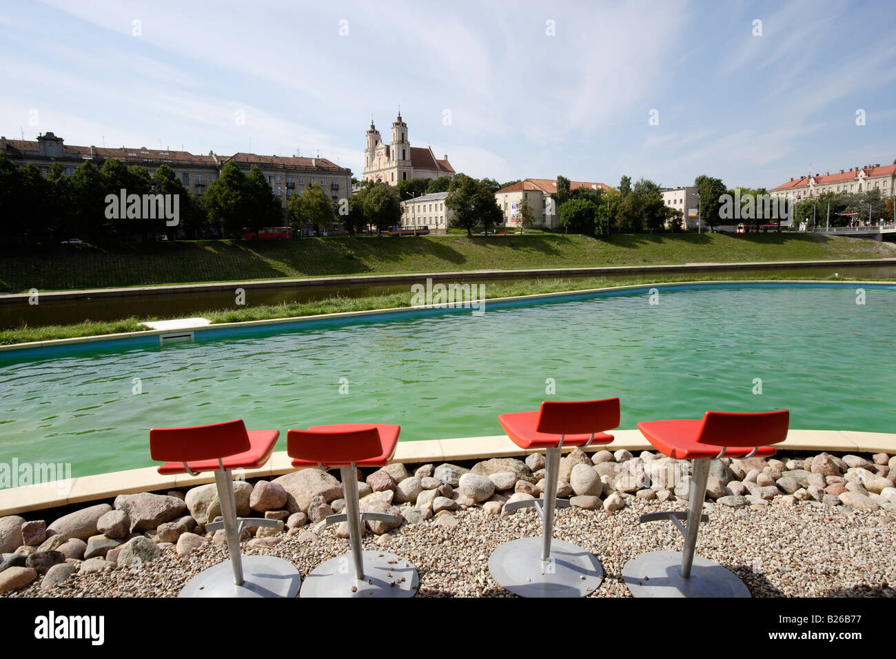 Pool bar on the river Neris, Jakobus monastery in the background ...