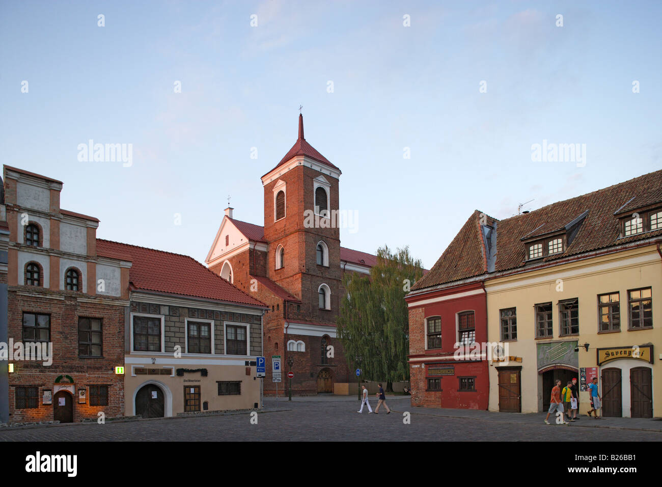 Town square of Kaunas and the St. Peter and Paul cathedral, Lithuania ...