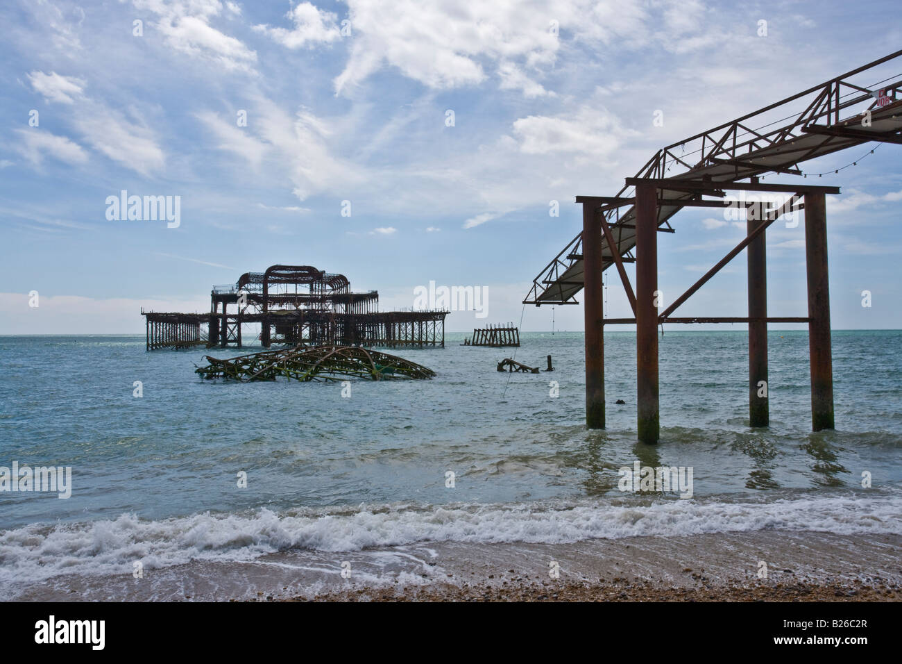 pier destroyed brighton sea front uk Stock Photo - Alamy