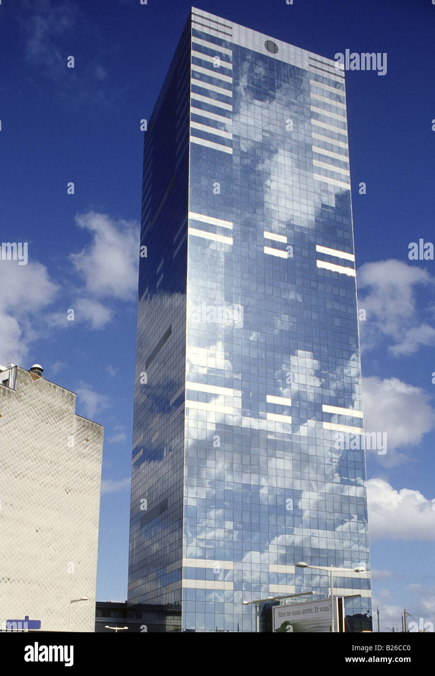 Brussels Belgium Tour du Midi reflective glass surface on tower block ...