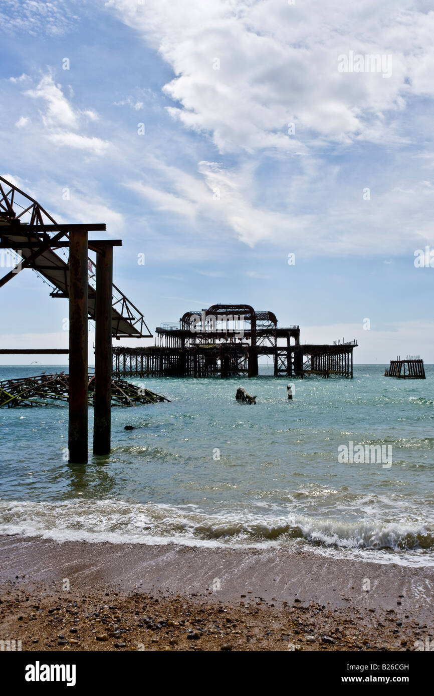 pier destroyed brighton sea side Stock Photo - Alamy