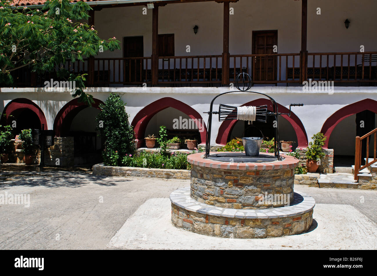 Courtyard of Megali Panagia Monastery of Virgin Mary Samos Greece Stock ...