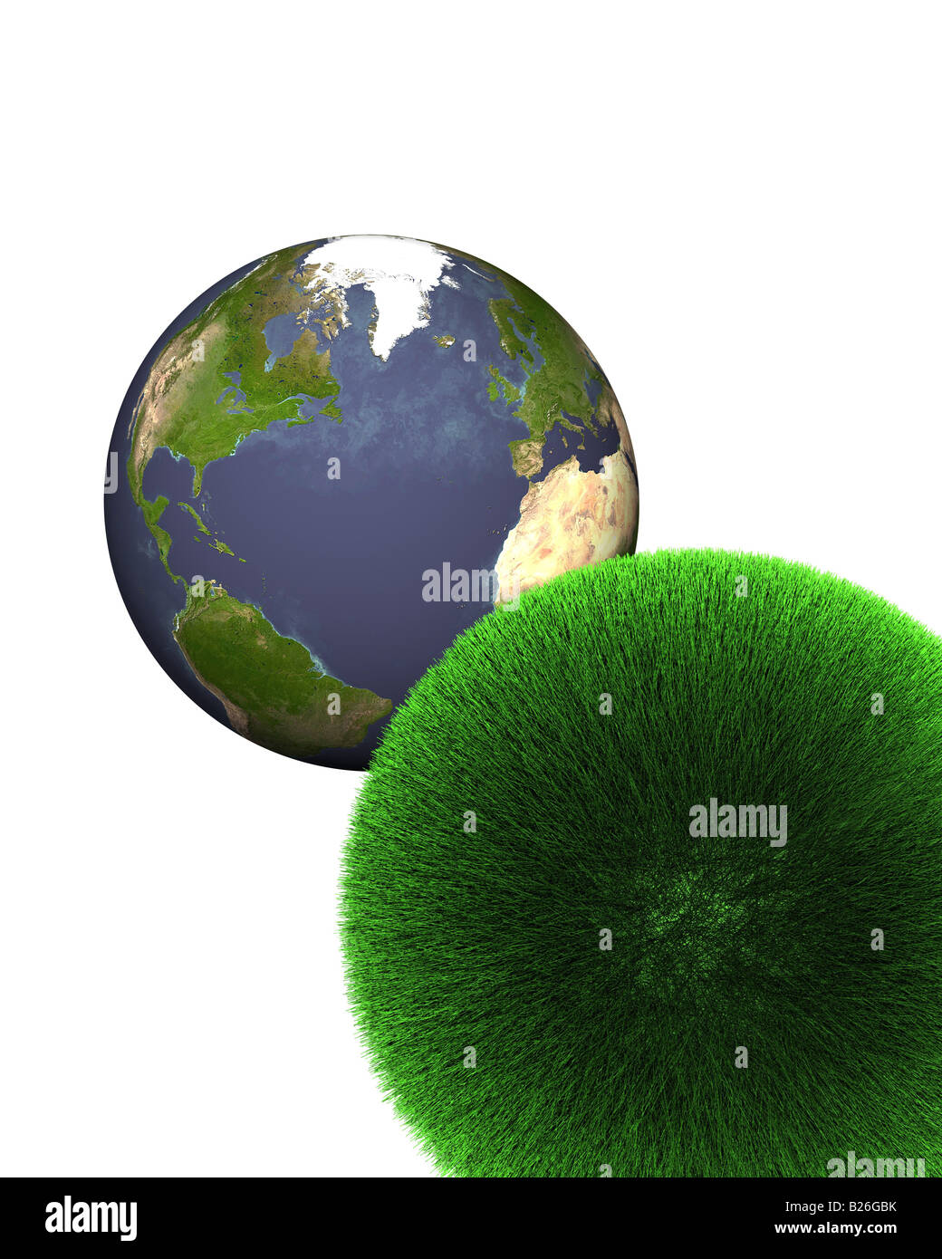 sphere of grass with earth with sky background Stock Photo - Alamy