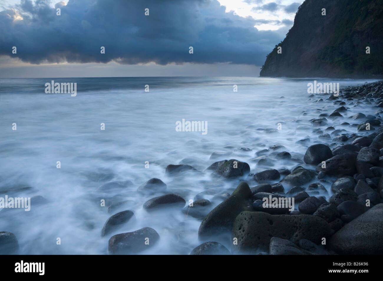 Surf Washing over Boulders at Waimanu Bay Beach Big Island Hawaii USA ...