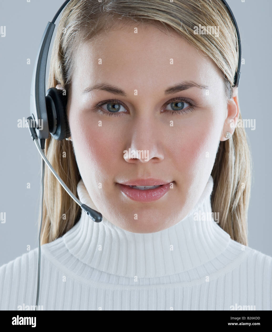 Woman wearing headset Stock Photo - Alamy