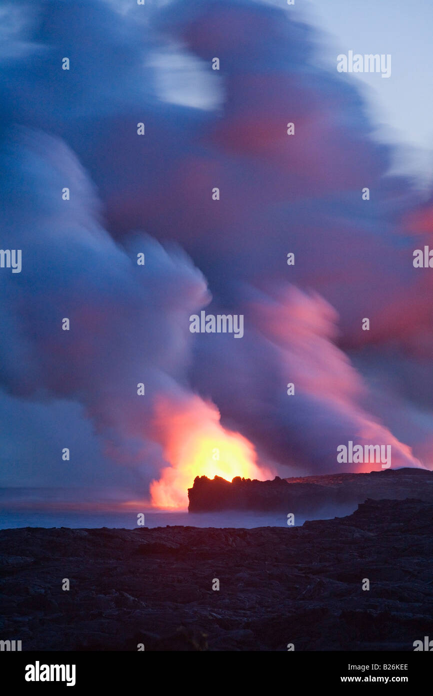 Steam clouds created as molten lava meets the sea Hawaii Volcanoes ...