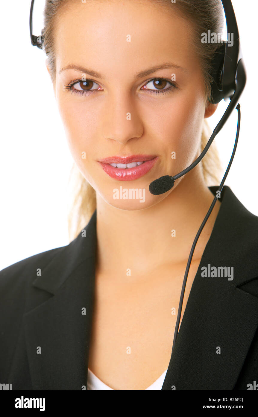 Portrait of beautiful secretary isolated on white Stock Photo - Alamy