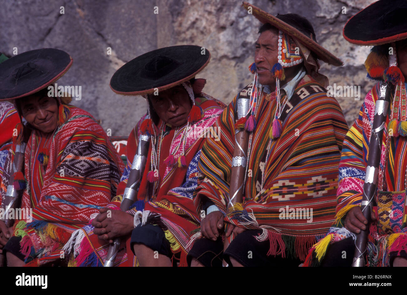 Caciques with their conch shells line up for Inti Raymi summer festival ...