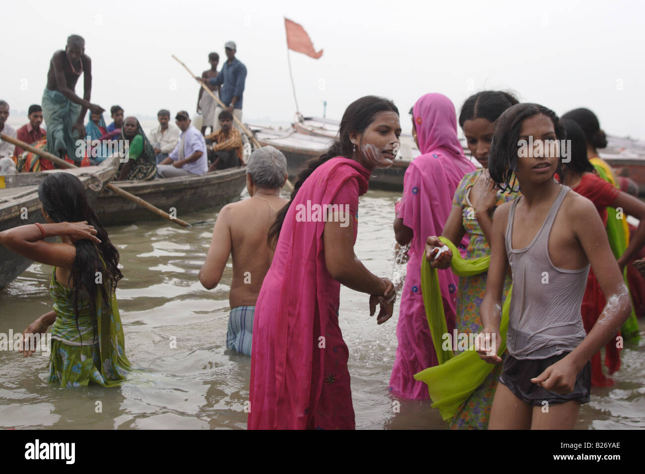 Bathing in holy Ganges river, Varanasi, India Stock Photo - Alamy