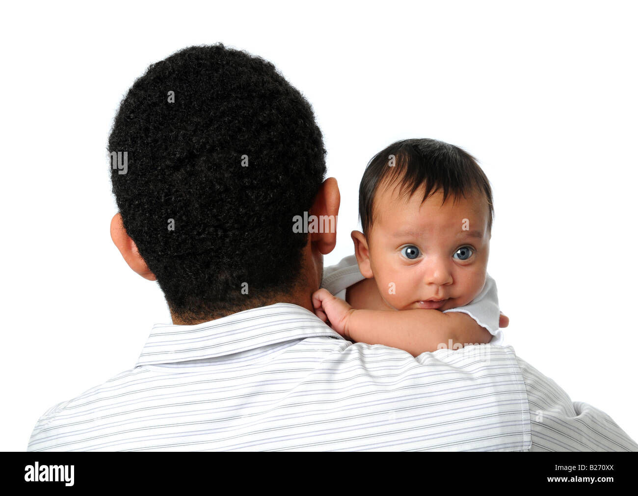 Father and child on his shoulder isolated over a white background Stock ...