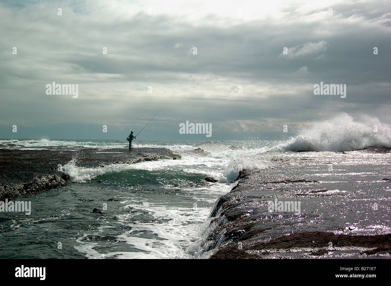 Man Ocean Fishing From Taiwan Shoreline Stock Photo - Alamy