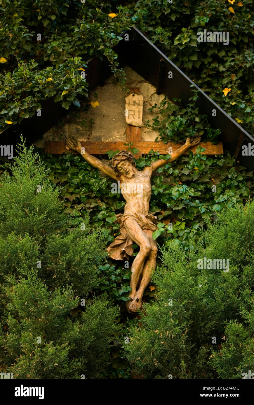 The cross with crucified Jesus Christ in a monastery in Prague Czech ...
