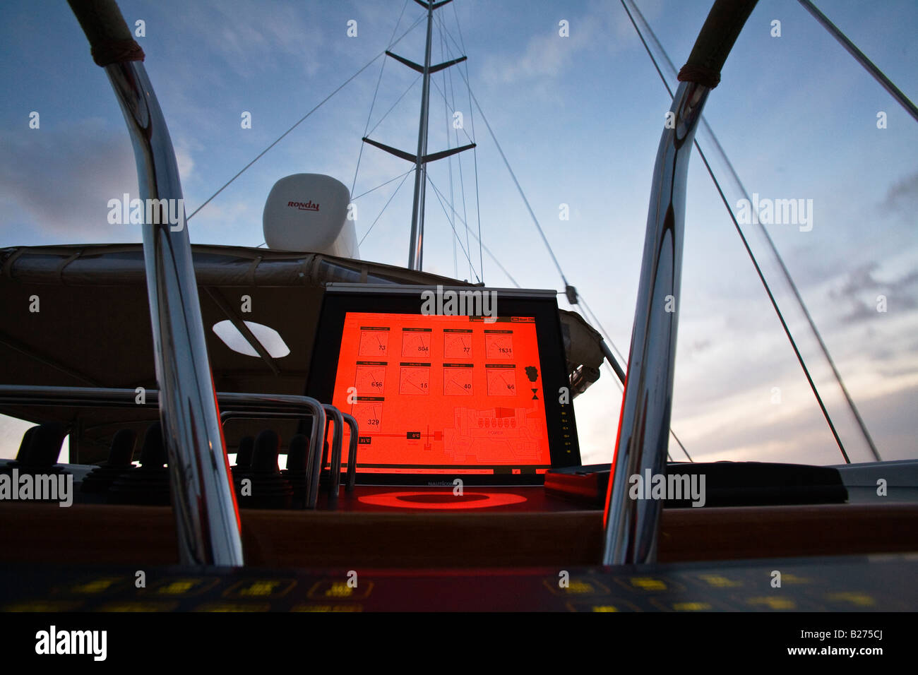 The helm mounted screen monitors the yachts mechanical systems as she ...