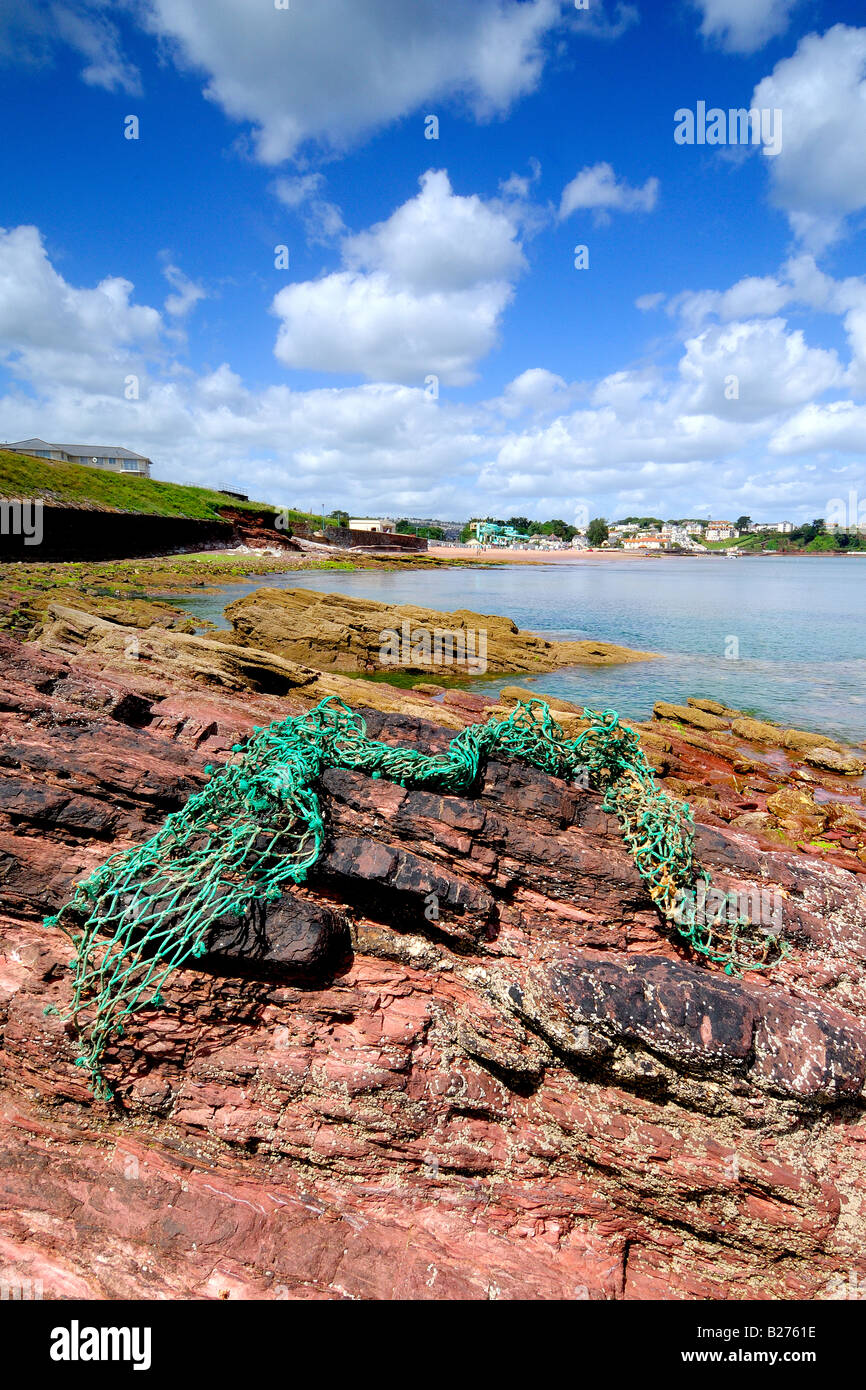 The rocky shoreline at Goodrington South near Paignton in Devon looking ...