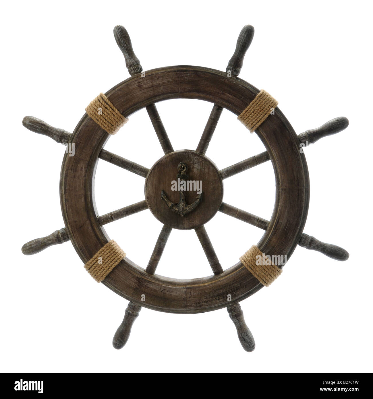 Vintage Ship Wheel isolated over a white background Stock Photo - Alamy