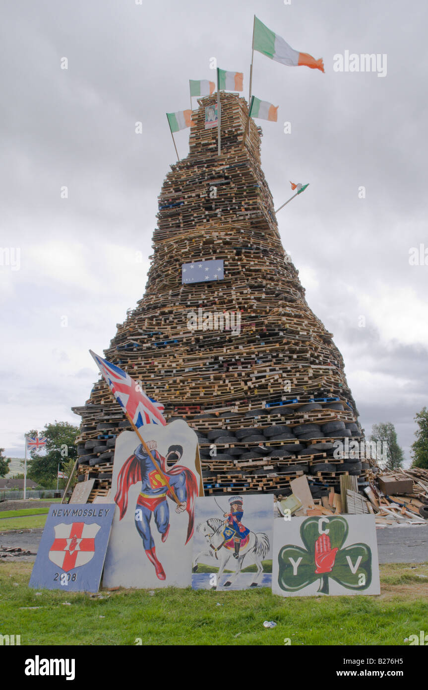 Large bonfire in Mossley, Newtownabbey Northern Ireland with Irish ...