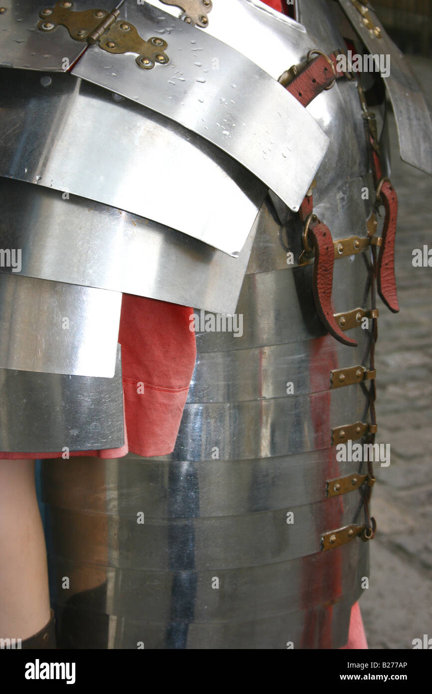 detail of Roman soldier's armour in City of Bath, Somerset, England ...