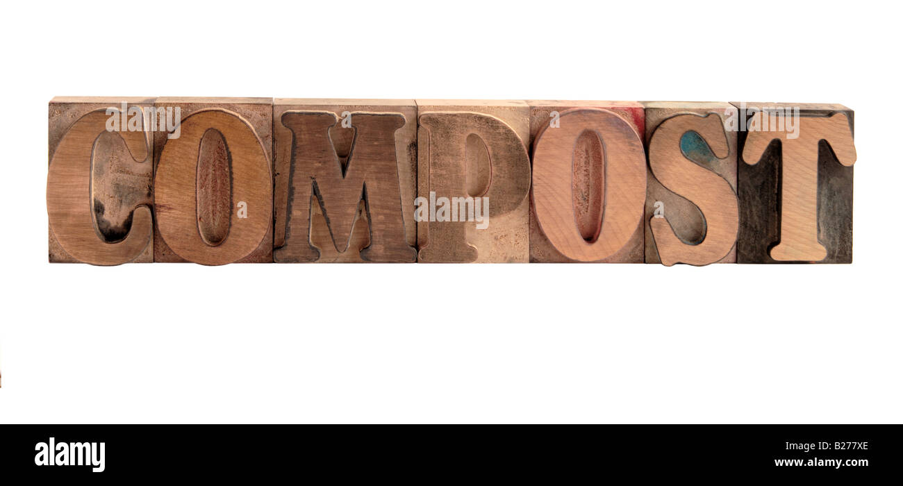 the word 'compost' in an old, ink-stained Windsor font Stock Photo - Alamy