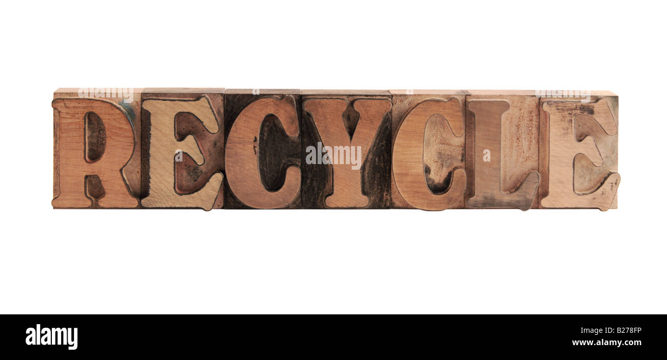 the word 'recycle' in an old, ink-stained Windsor font Stock Photo - Alamy
