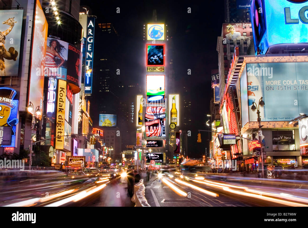 Night scene of Times Square in Manhattan New York City with all the lit ...