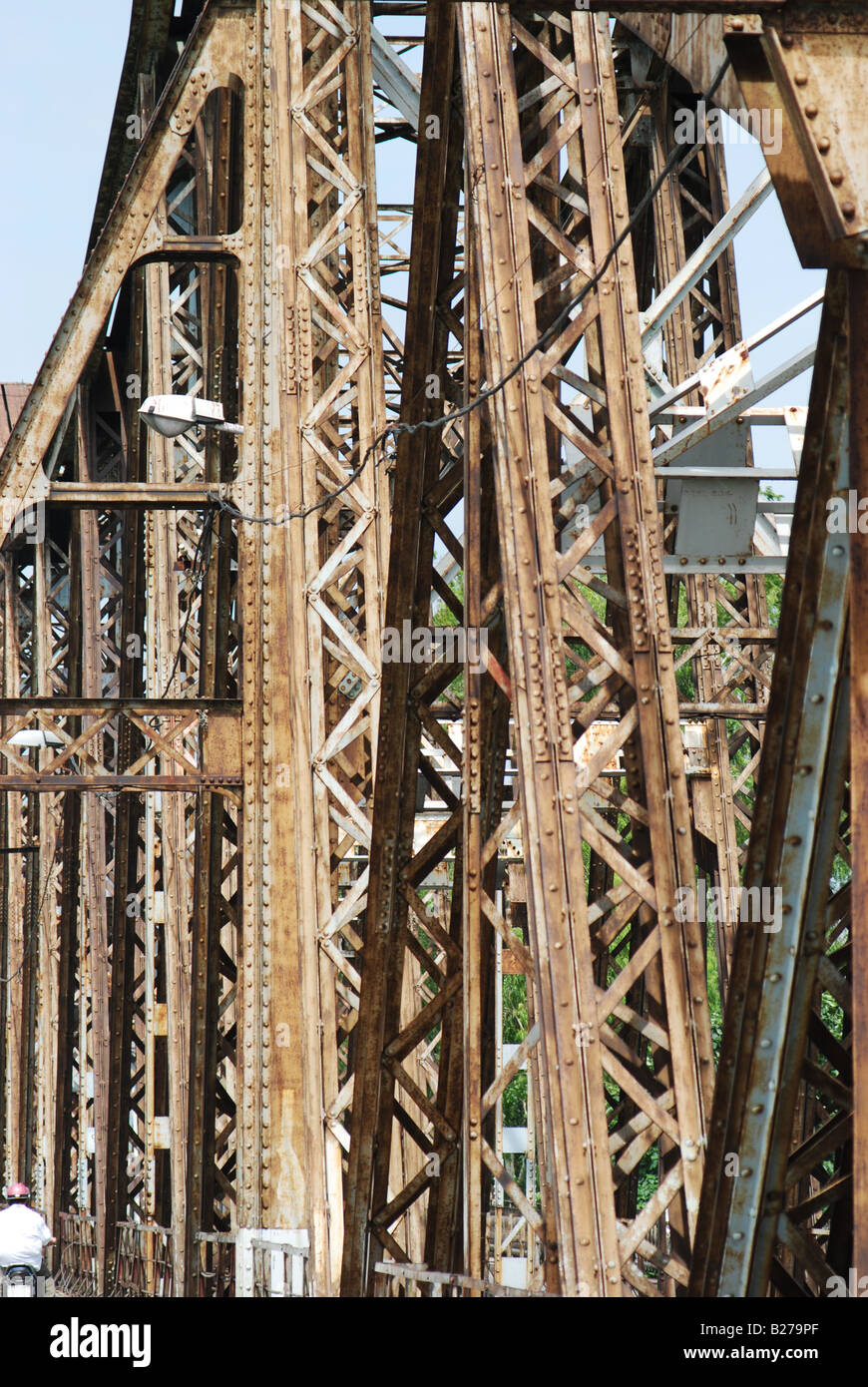 Detail of the Long Bien railway bridge crossing the Red River in Hanoi ...