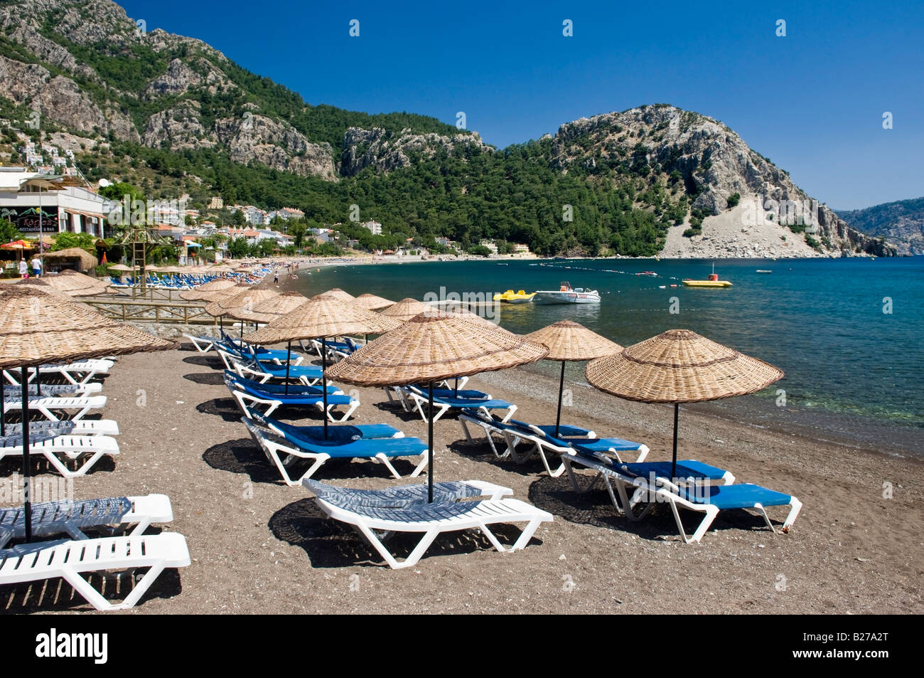 Beach in resort town of Turunc Mugla Turkey Stock Photo - Alamy