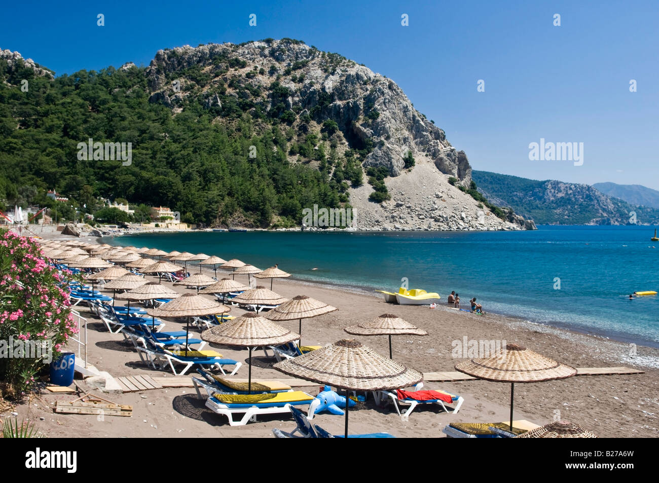 Beach in resort town of Turunc Mugla Turkey Stock Photo - Alamy