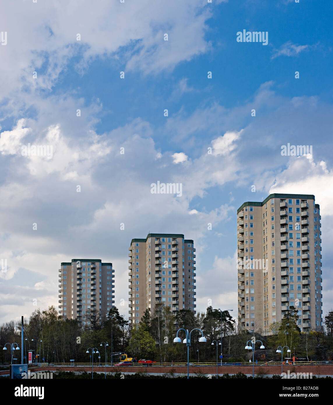 suburban hi-riser neighborhood with blue sky Stock Photo - Alamy