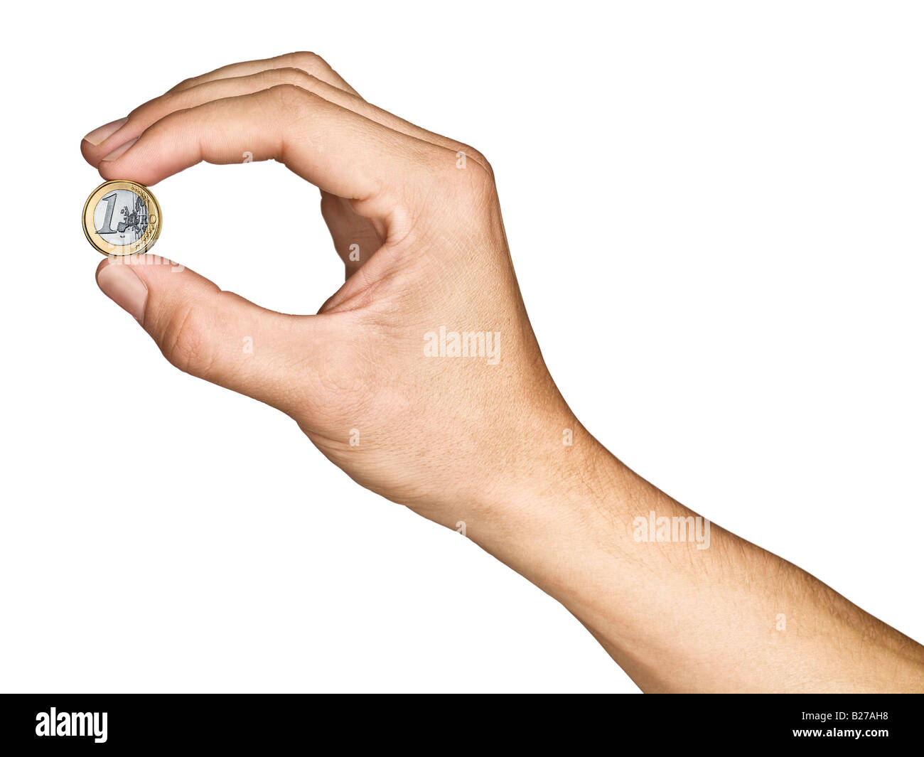 a hand holding one euro coin Stock Photo - Alamy