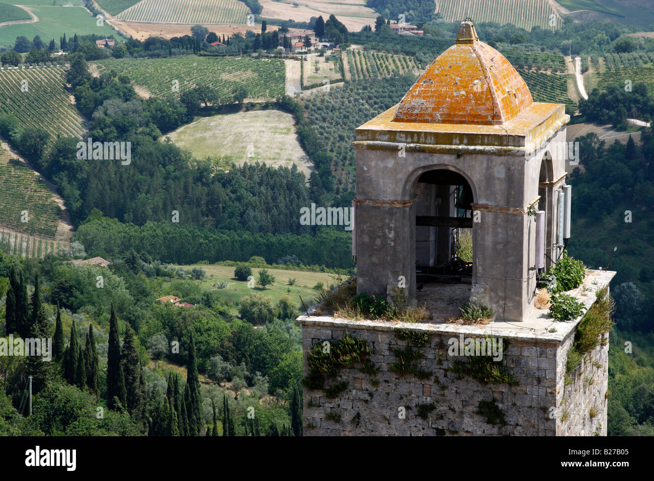 top of the bell tower with the rolling tuscany countryside beyond from ...