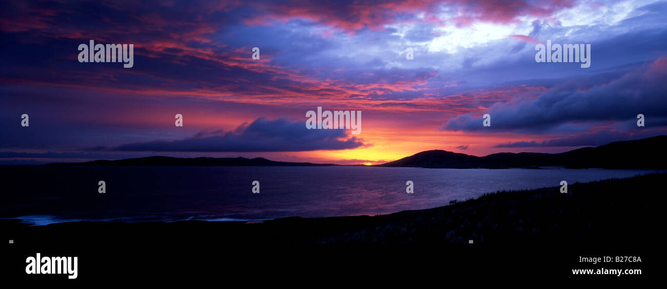 Dramatic sunset over Taransay from the Isle of Harris, Western Isles ...