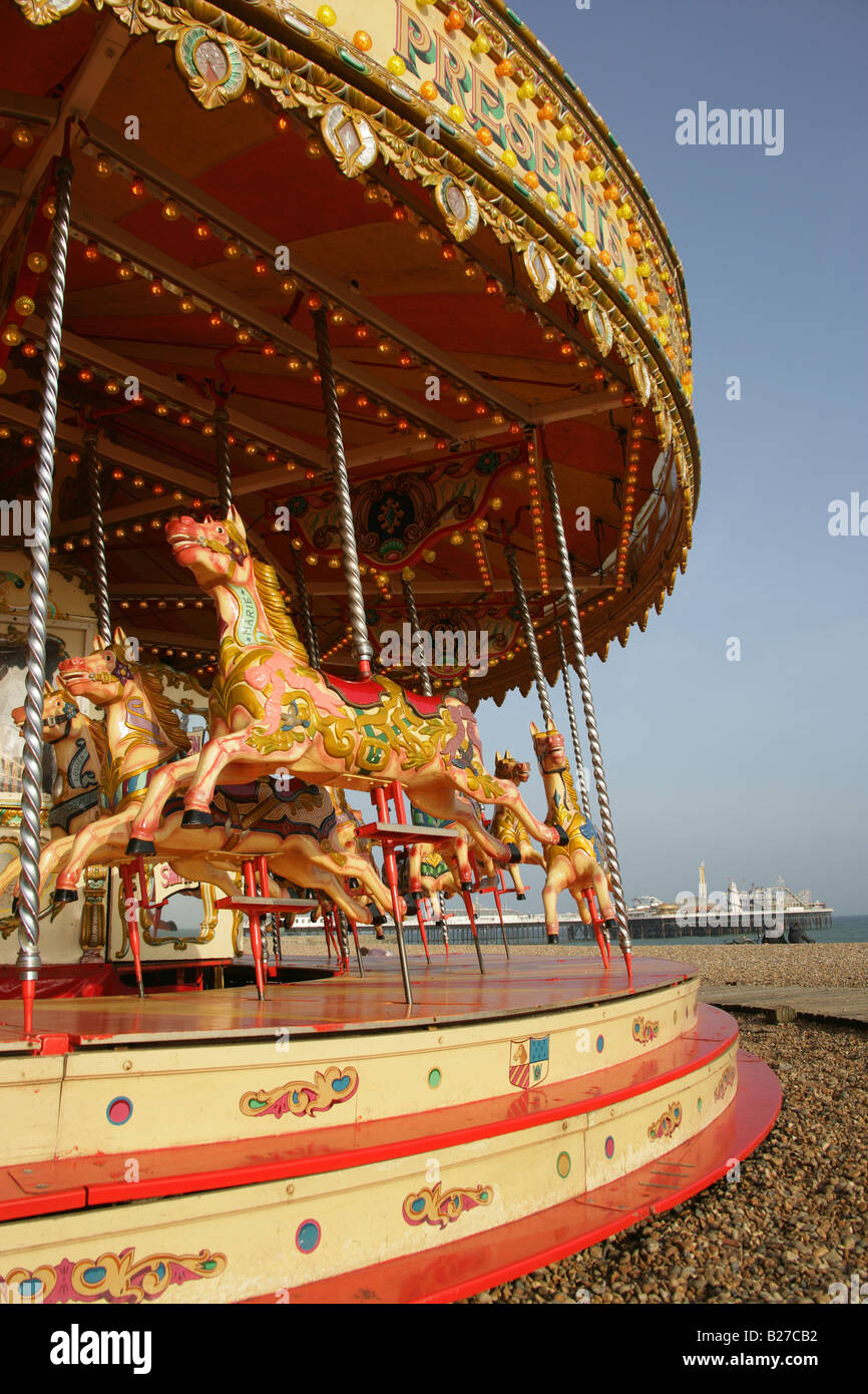 City of Brighton and Hove, England. Carousel horse amusements on ...