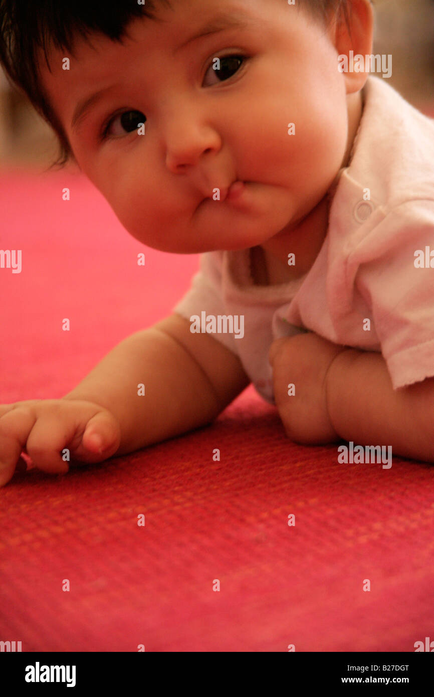 Kid girl caucasian perplexed confused silly red hi-res stock ...