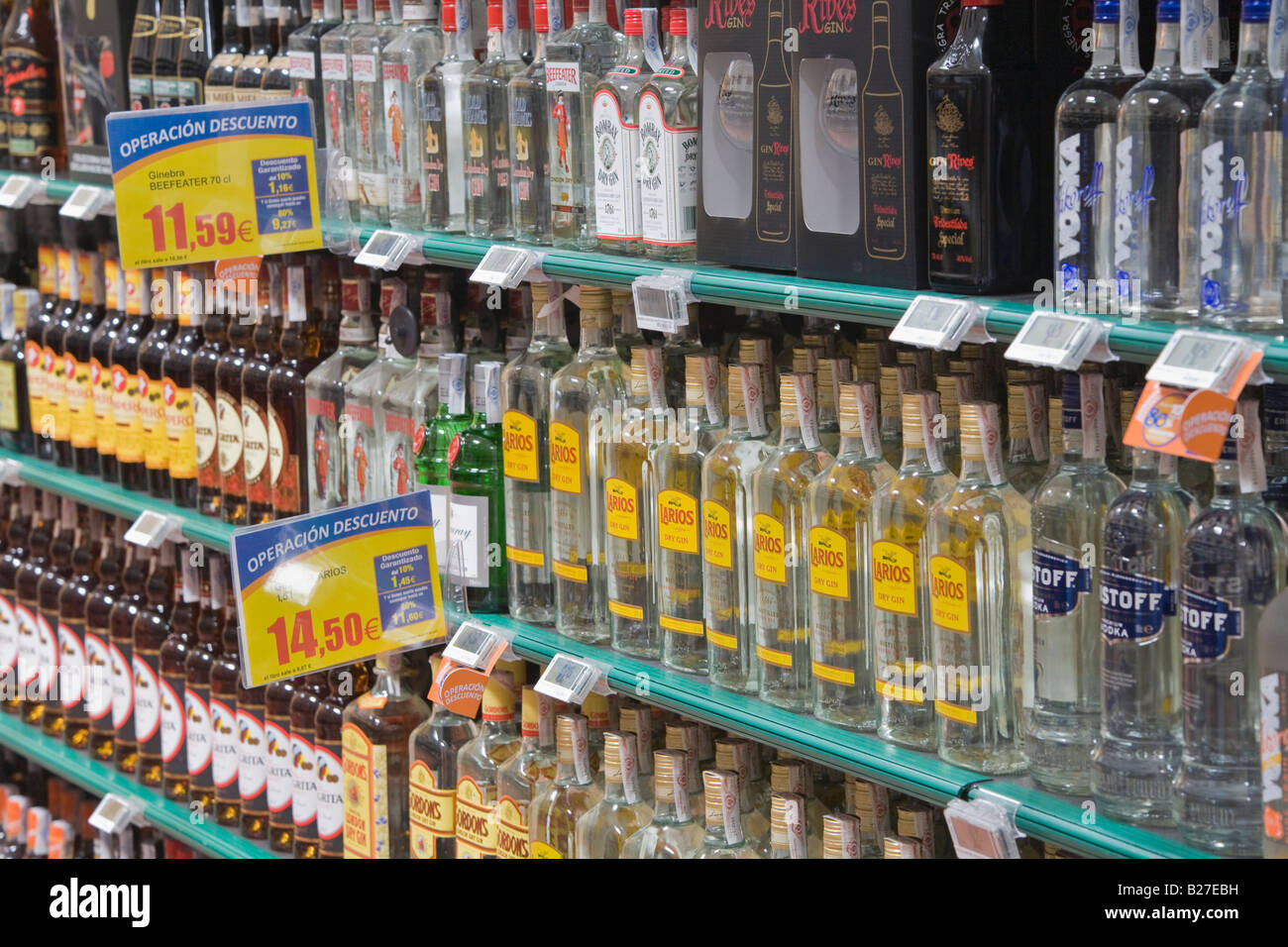 Selection of alcoholic spirits supermarket Carrefour shopping centre ...