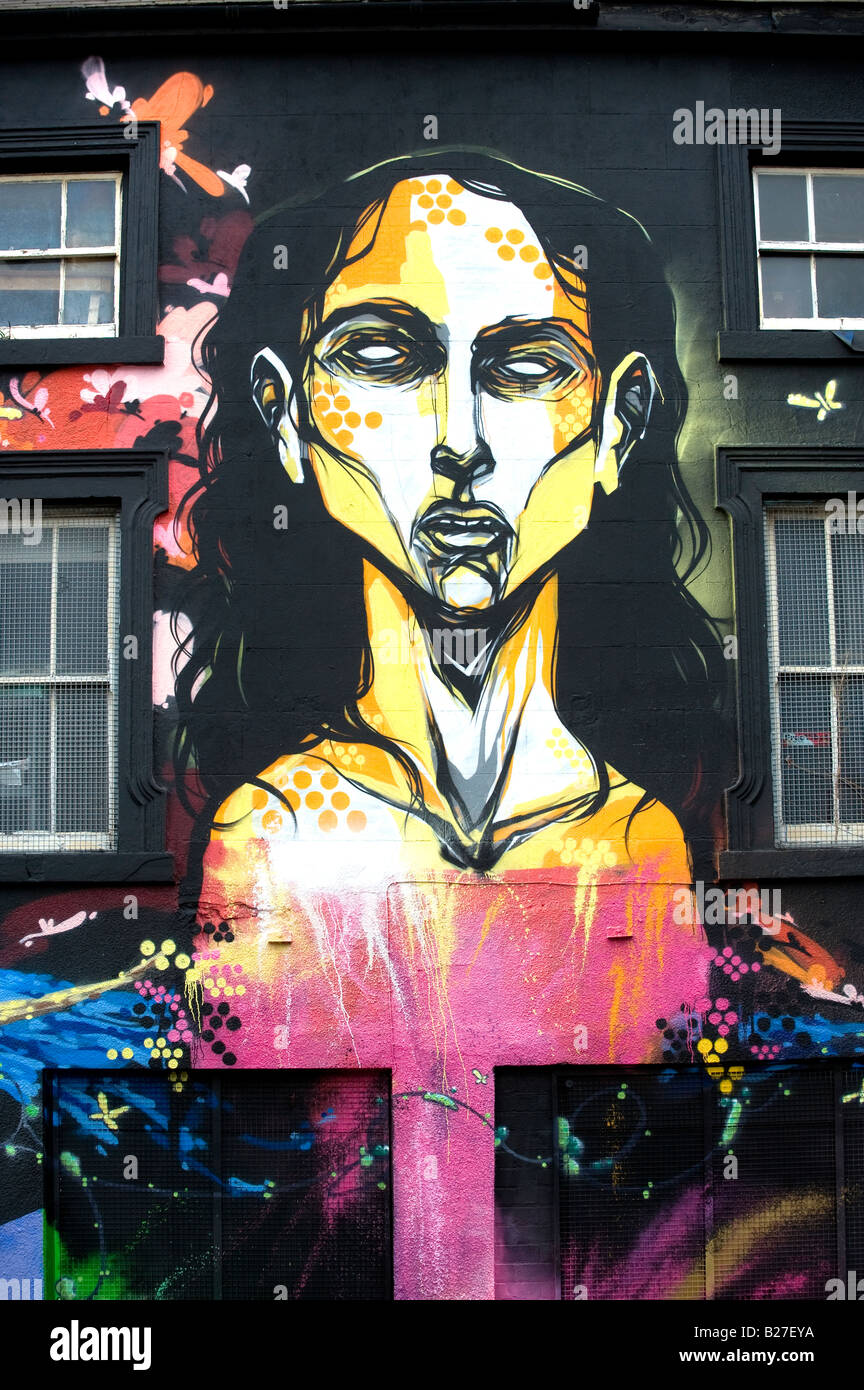 House building painted with gaudy mural in Digbeth in Birmingham Stock ...