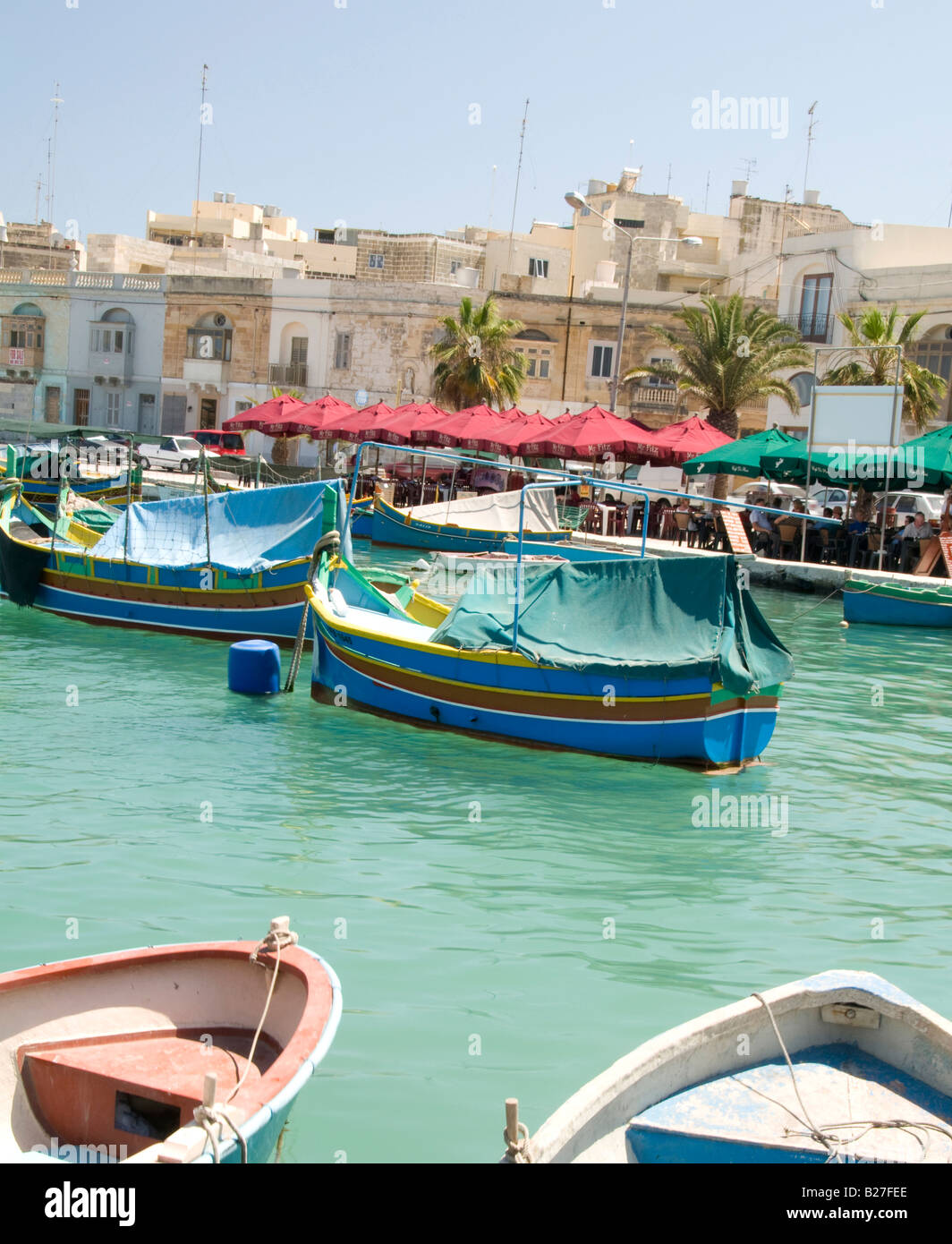 Malta Marsaxlokk native fishing boat luzzus luzzu wooden archtitecture ...