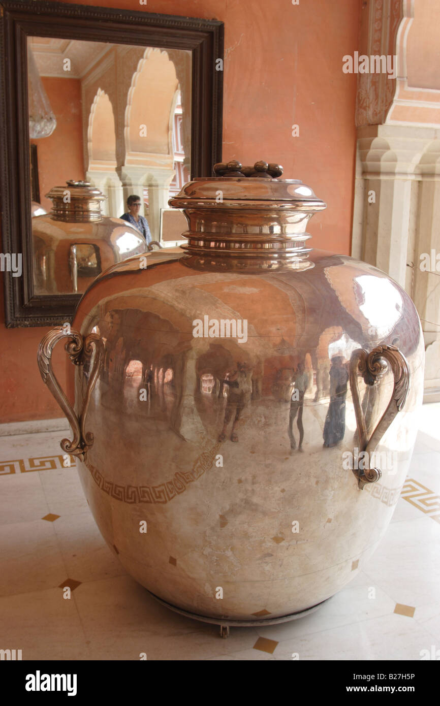 Huge silver vessels in Jaipur Palace, Jaipur, Rajastan, India. They ...
