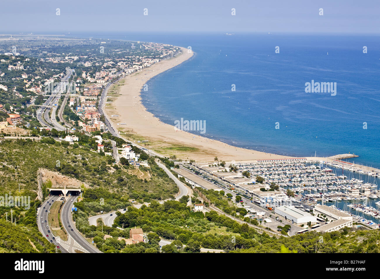 Castelldefels beach and marina. Aerial view Stock Photo - Alamy