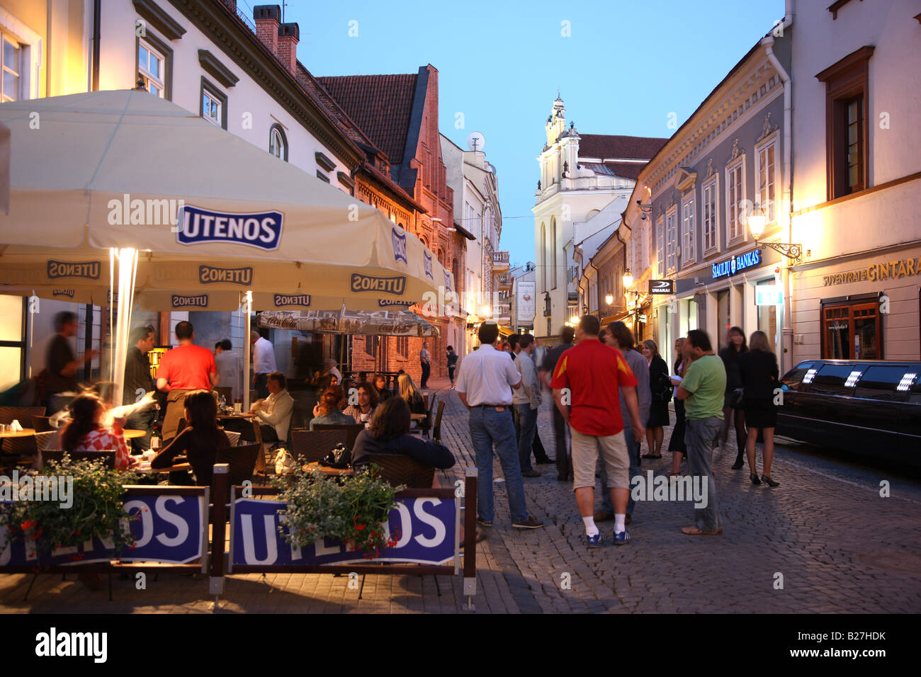 LTU Lithuania Capital Vilnius Oldtown Pilies street with restaurants ...