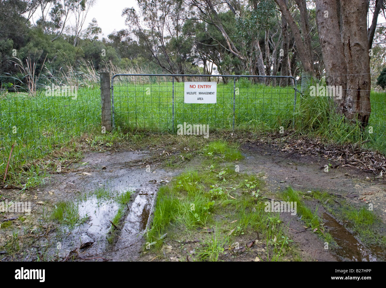 A gate in a nature reserve with a 'No Entry. Wildlife Management Area ...